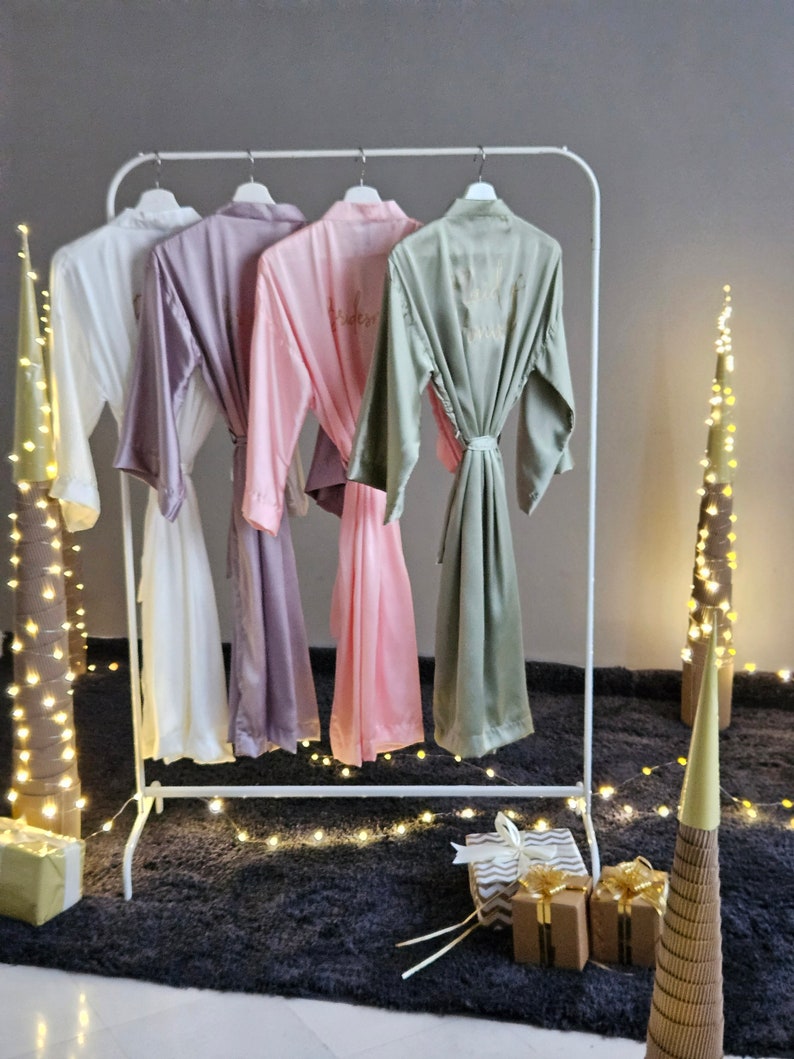 Bridesmaid Robes in Deep Emerald Green Silk Satin With Ankle or Calf ...