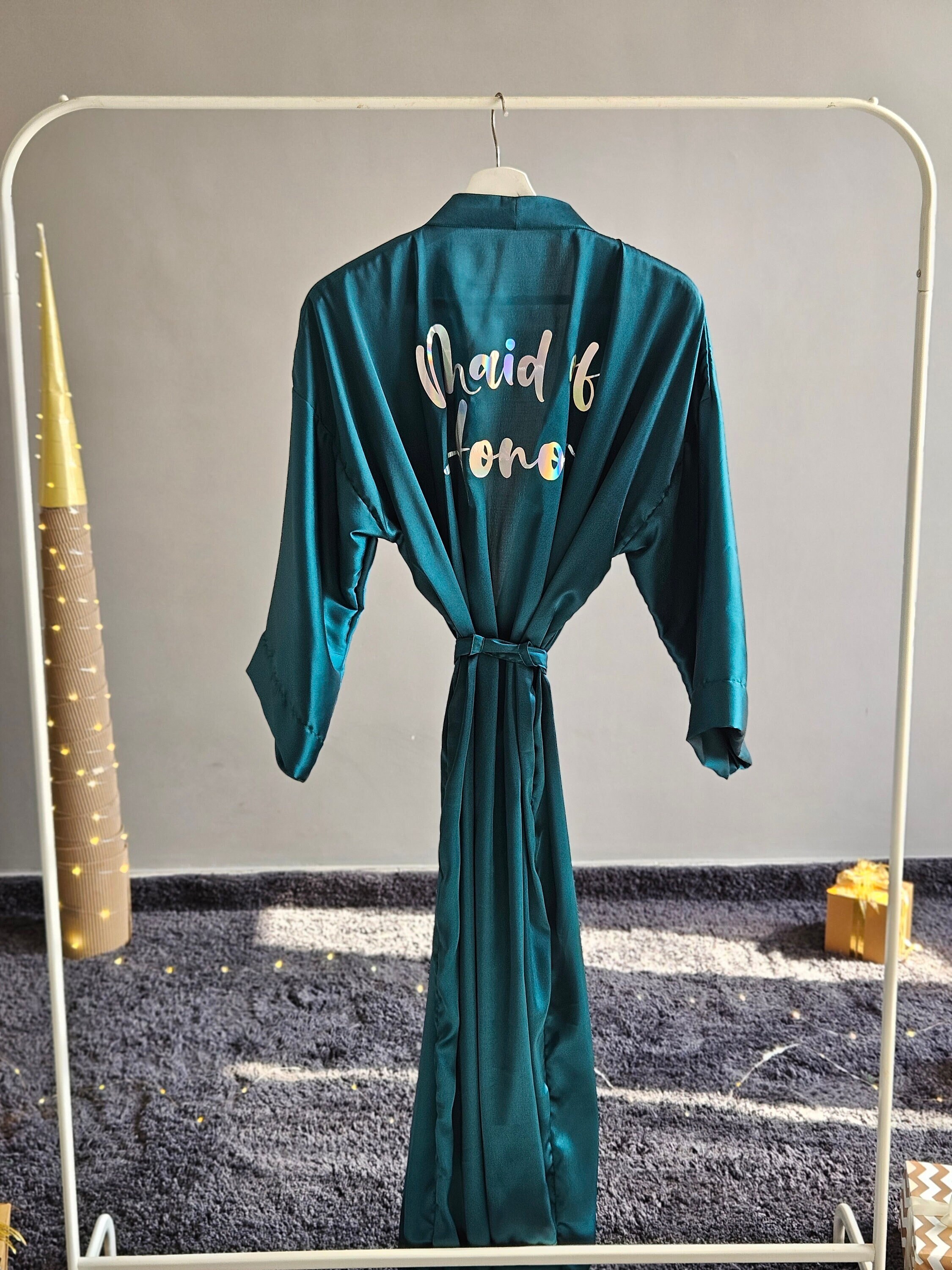 Bridesmaid Robes in Deep Emerald Green Silk Satin With Ankle or Calf ...