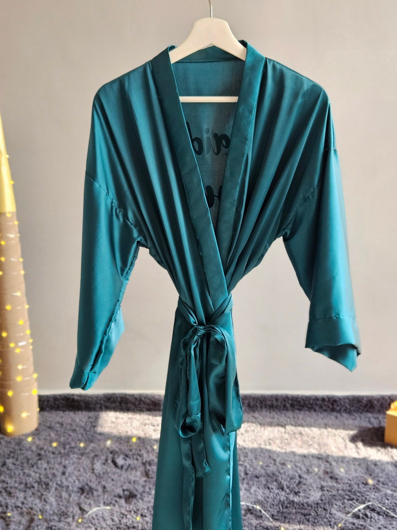 Bridesmaid Robes in Deep Emerald Green Silk Satin With Ankle or Calf ...