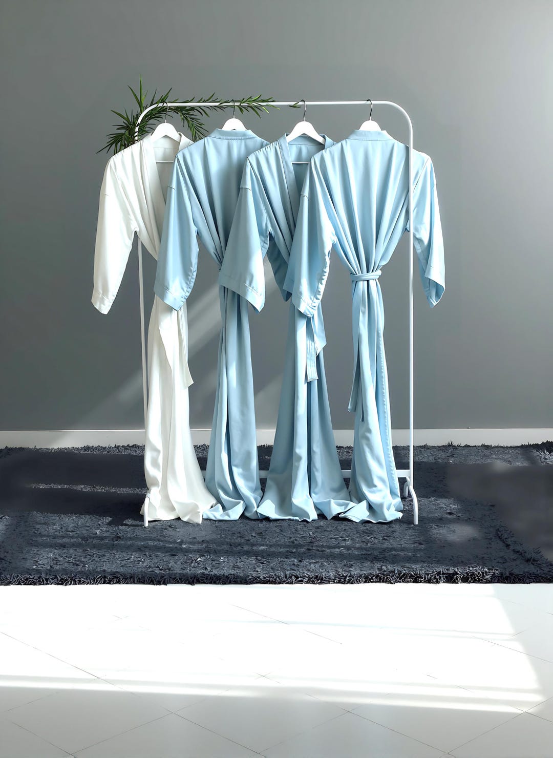 Bridesmaid Robes Long Calf Ankle Length Satin Ice Blue and Personalized ...