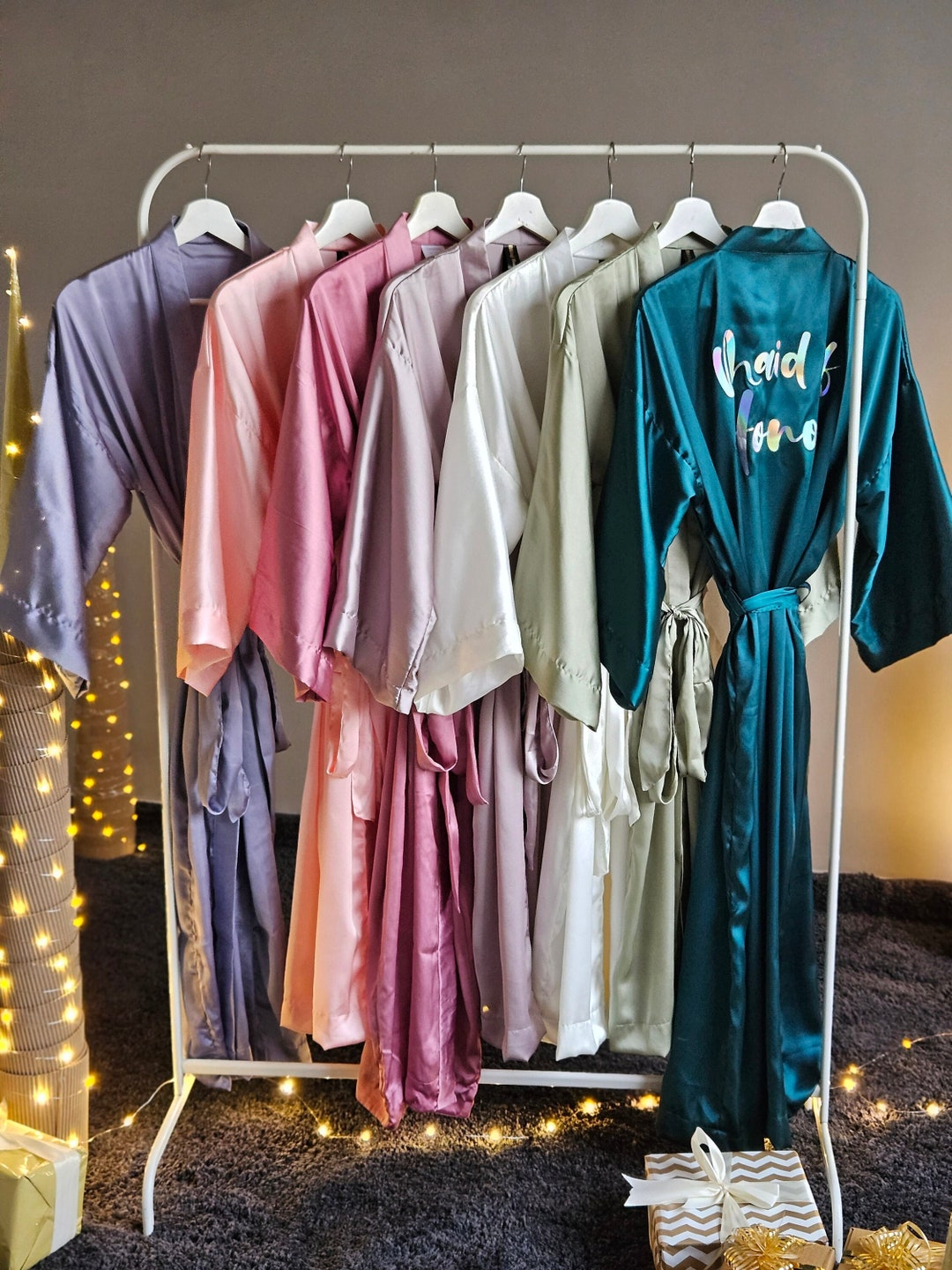 Bridesmaid Robes in Deep Emerald Green Silk Satin With Ankle - Etsy