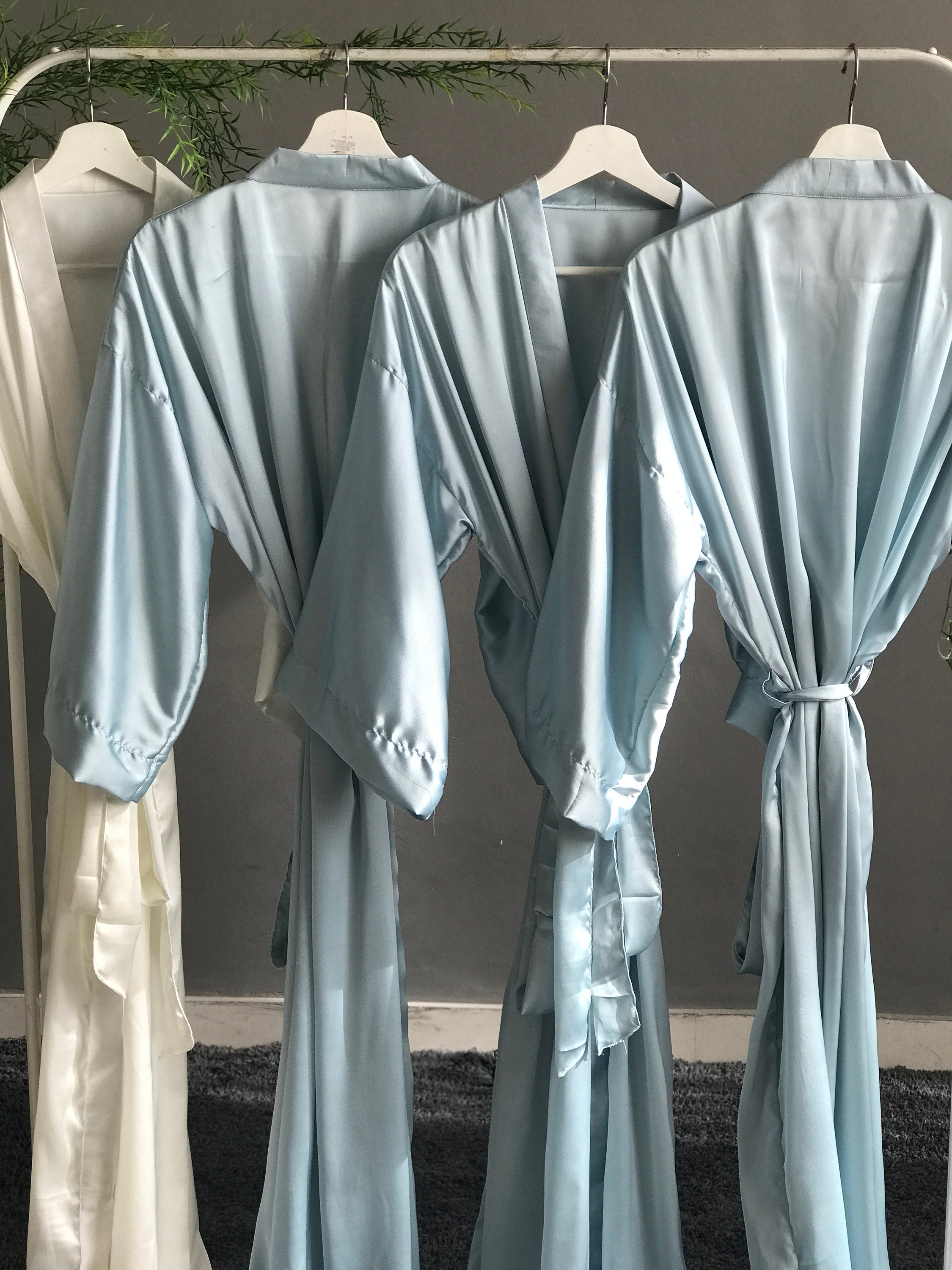 Bridesmaid Robes Long Calf Ankle Length Satin Ice Blue and Personalized ...