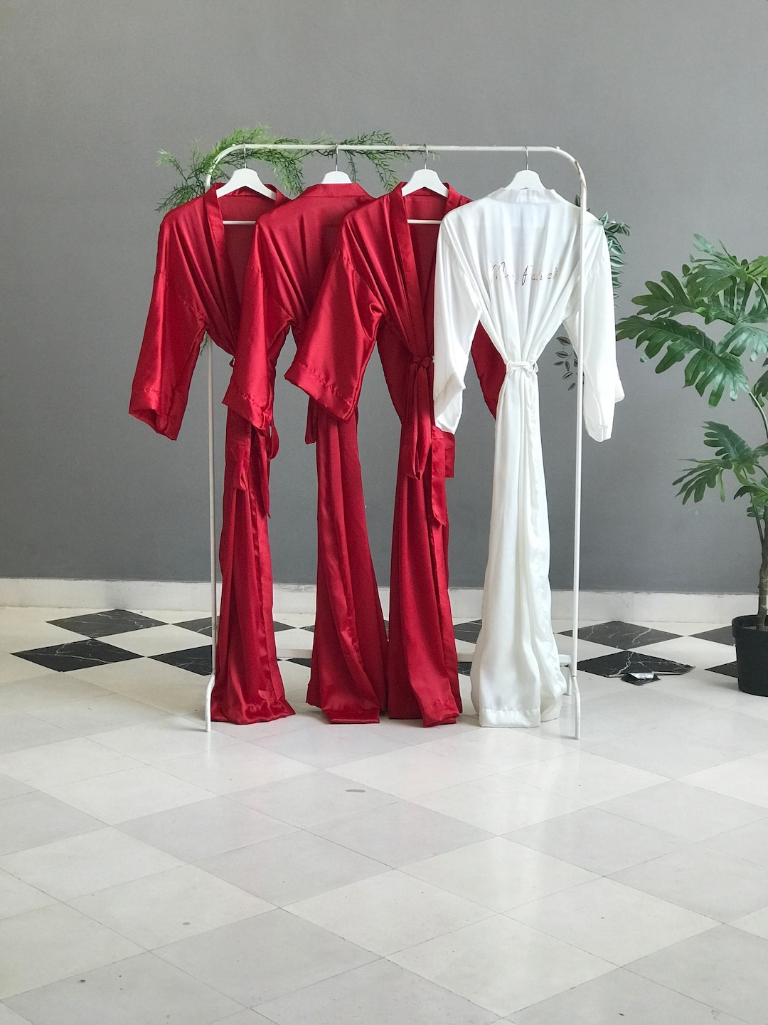 Softest Bridesmaid Robes Dress in Red Satin Personalized Custom Bridal ...
