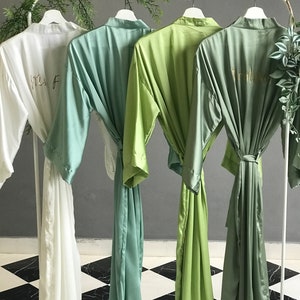 Really Long Bridesmaid Robes in Hues of Sage Olive Emerald Teal Avocado ...