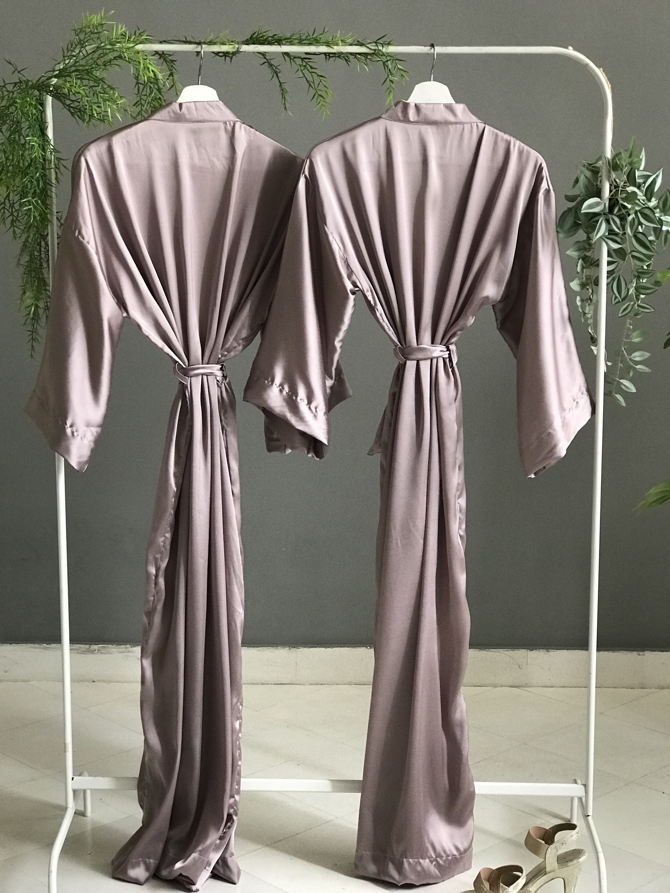 Personalized Long Bridesmaid Robes in Satin Mauve Ankle and Calf Length ...
