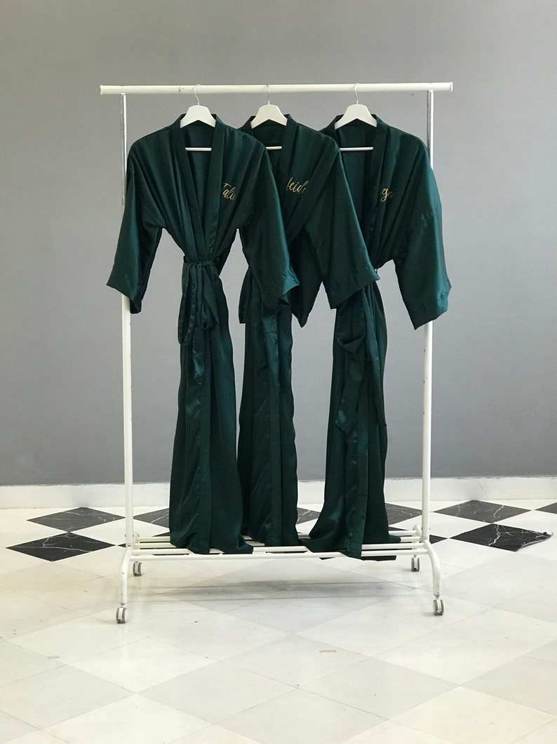 Personalized Emerald Green White Satin Bride Bridesmaid Robes in Long ...