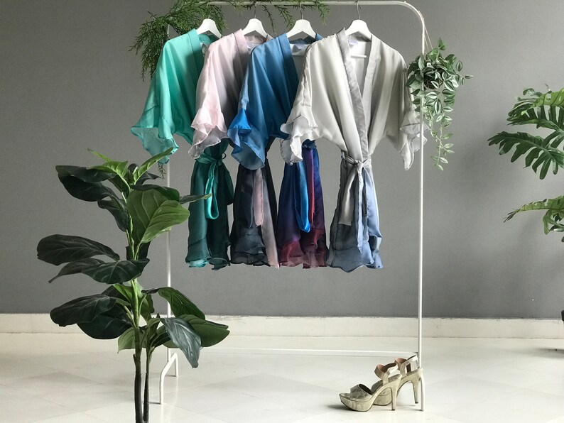 Bride and Bridesmaid Robes in Luxurious Dual Tone Silk Satin - Etsy ...