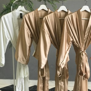 Bridesmaid Robes Long Ankle Calf Length Satin Champagne Gold ...