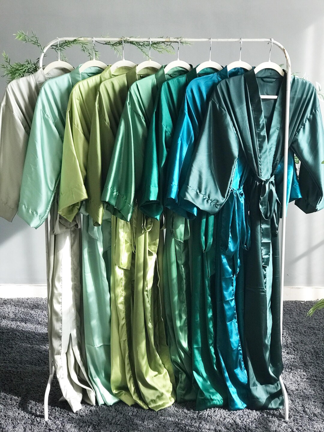 Bridesmaid Robes in Deep Emerald Green Silk Satin With Ankle or Calf ...
