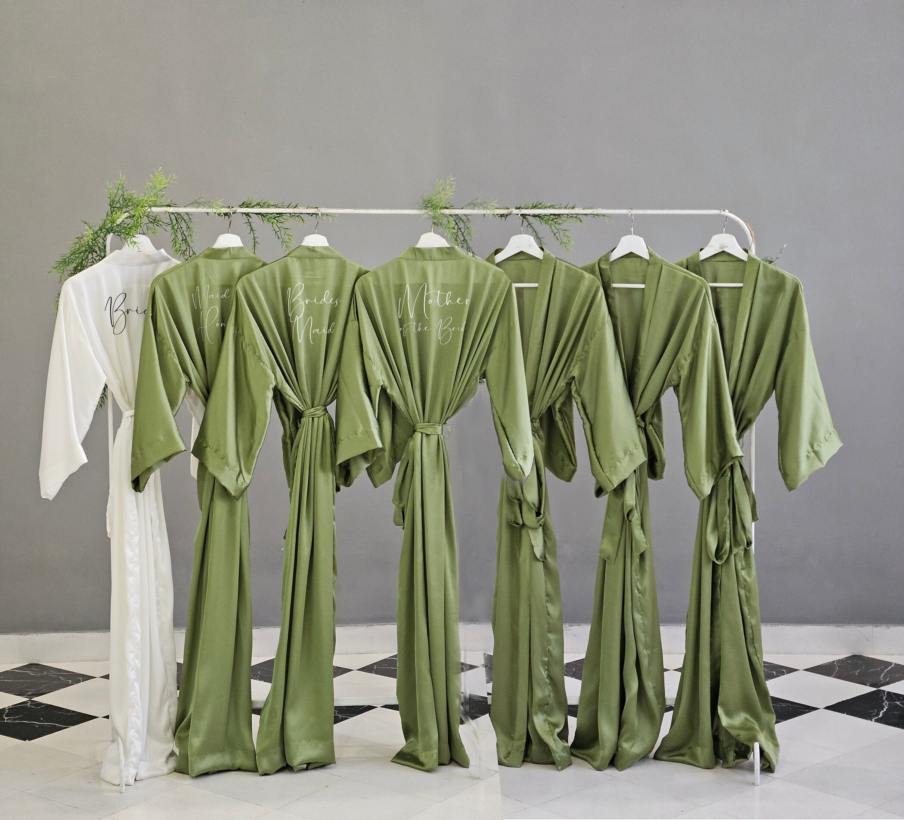 Avocado Green Bridesmaid Robes in Silk Satin Long Robes in Ankle Floor ...