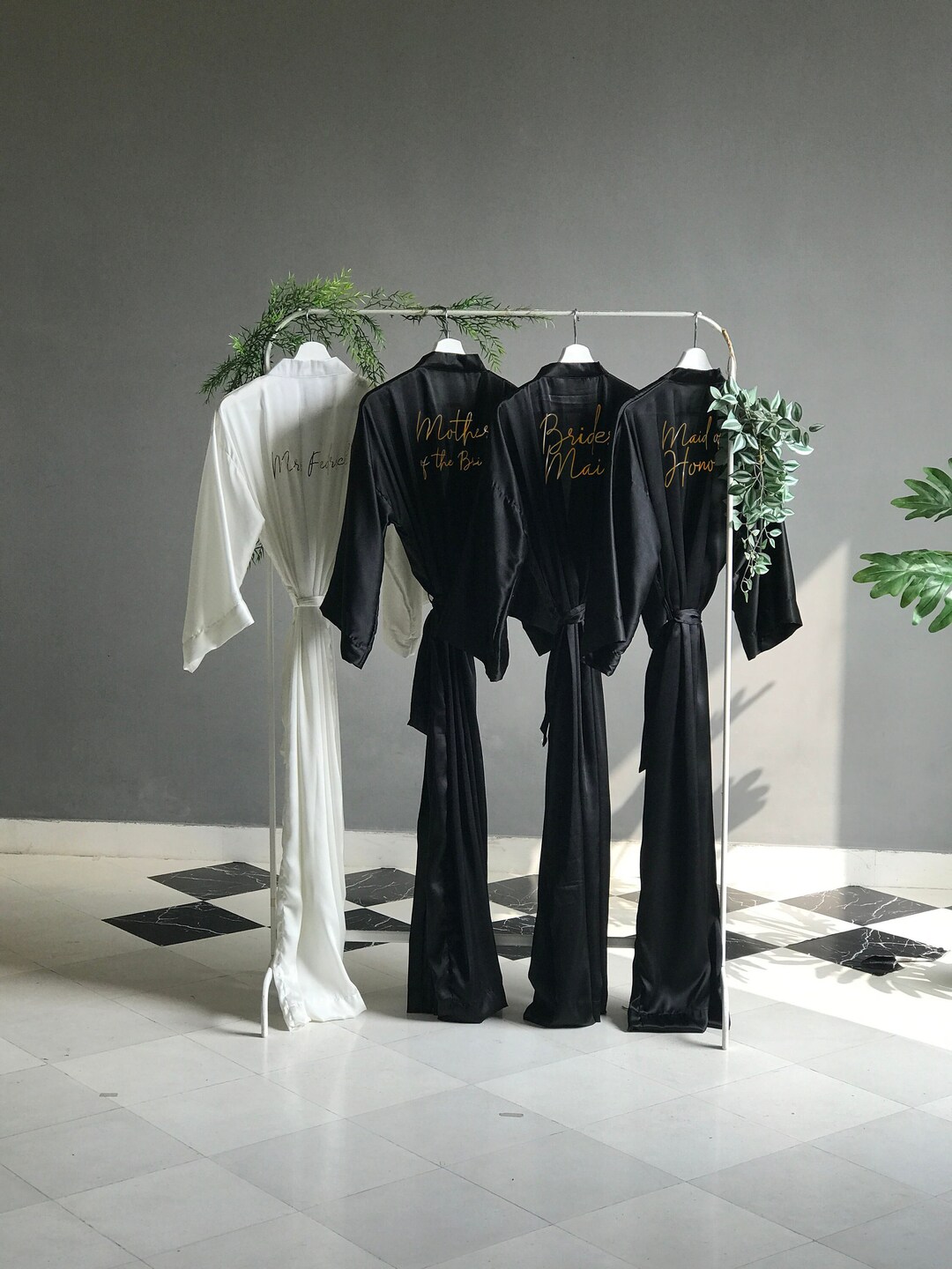 Elegant Black Personalized Bridesmaid Robes Long Ankle/calf Length ...