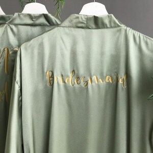 Bridesmaid Robes Long Ankle Calf Length Satin Olive Sage and ...