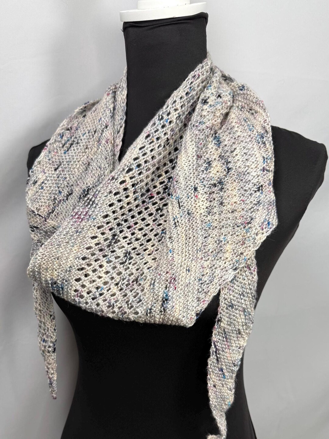 Hand Knit Merino Wool Shawlette, Luxury Wrap or Scarf, White Blue ...