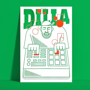 J DILLA Hip-hop A3 RISOPRINT Print Art Poster Tribute Rap Red & Green ...