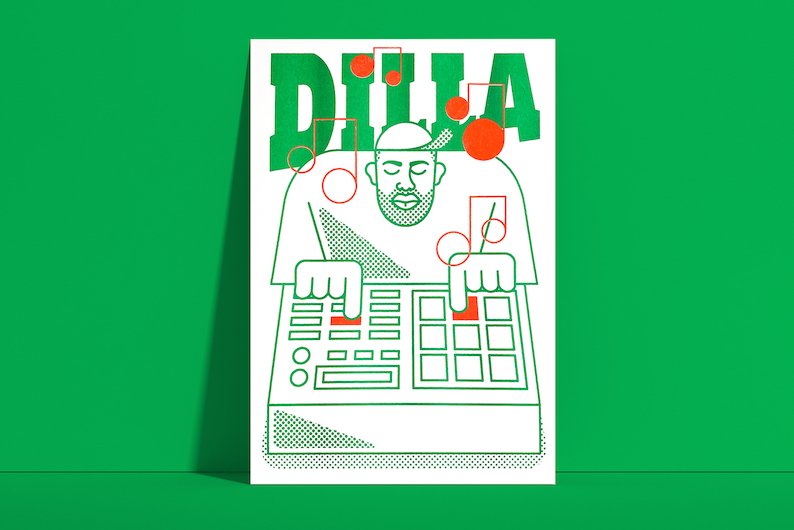 J DILLA Hip-hop A3 RISOPRINT Print Art Poster Tribute Rap Red & Green ...