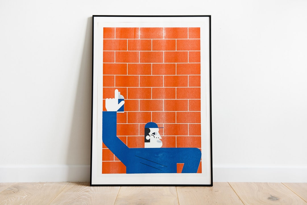 Graffiti A3 Riso Print Customisable Red & Blue Brick Wall Character ...