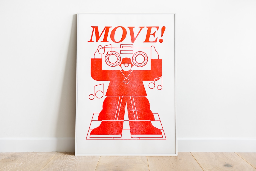 MOVE! Dancing Hip-hop B-boy 90's Rap Red Risograph Print Poster A3 - Etsy
