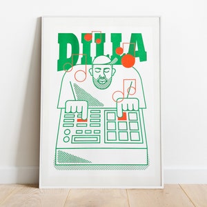 J DILLA Hip-hop A3 RISOPRINT Print Art Poster Tribute Rap Red & Green ...