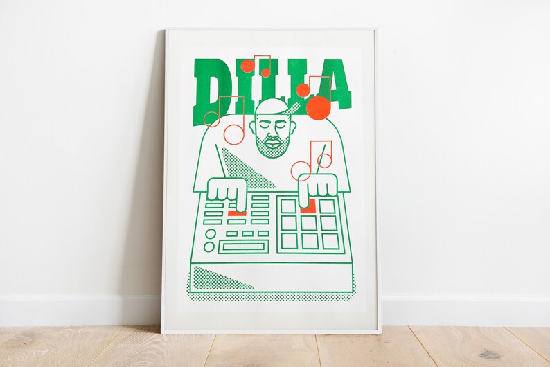 J DILLA Hip-hop A3 RISOPRINT Print Art Poster Tribute Rap Red & Green ...