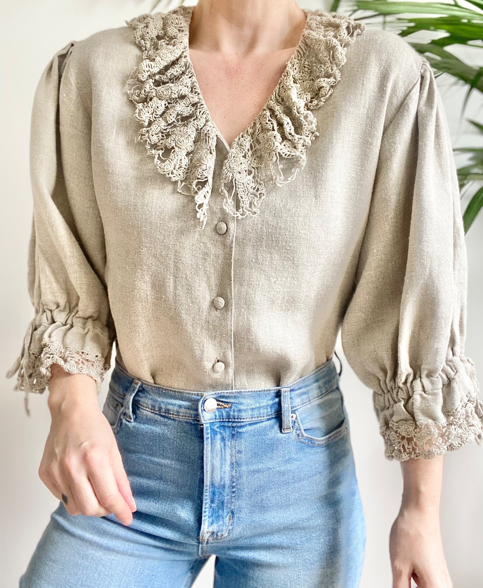 Vintage Prairie Cotton Linen Peter Pan Collar Cottage Core Blouse - Etsy