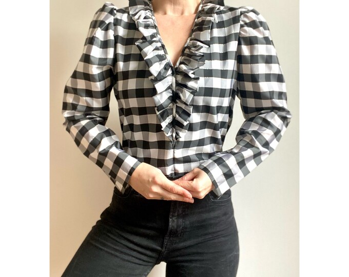 Vintage Prairie Gingham Wednesday Addams Plaid Folk Ruffle Cottage Core ...