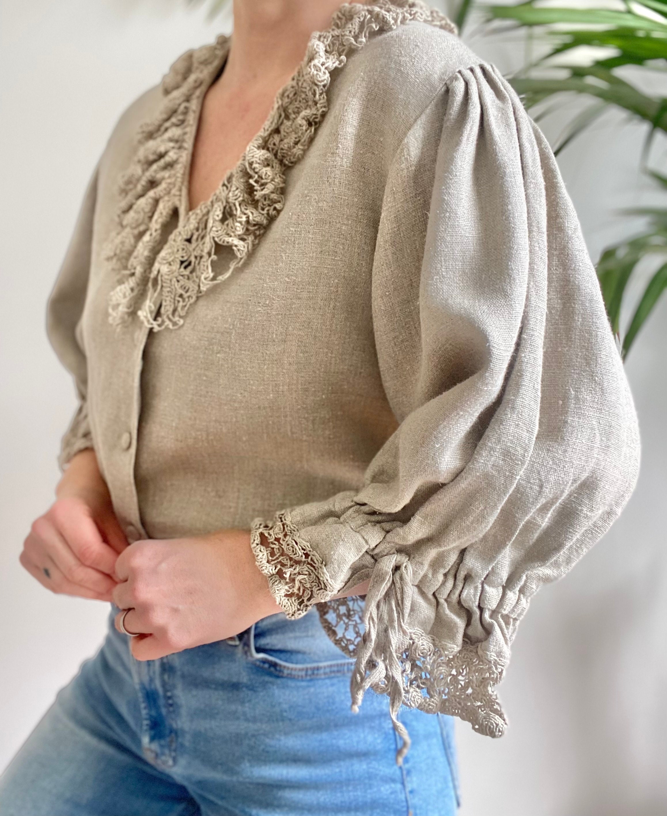 Vintage Prairie Cotton Linen Peter Pan Collar Cottage Core Blouse - Etsy