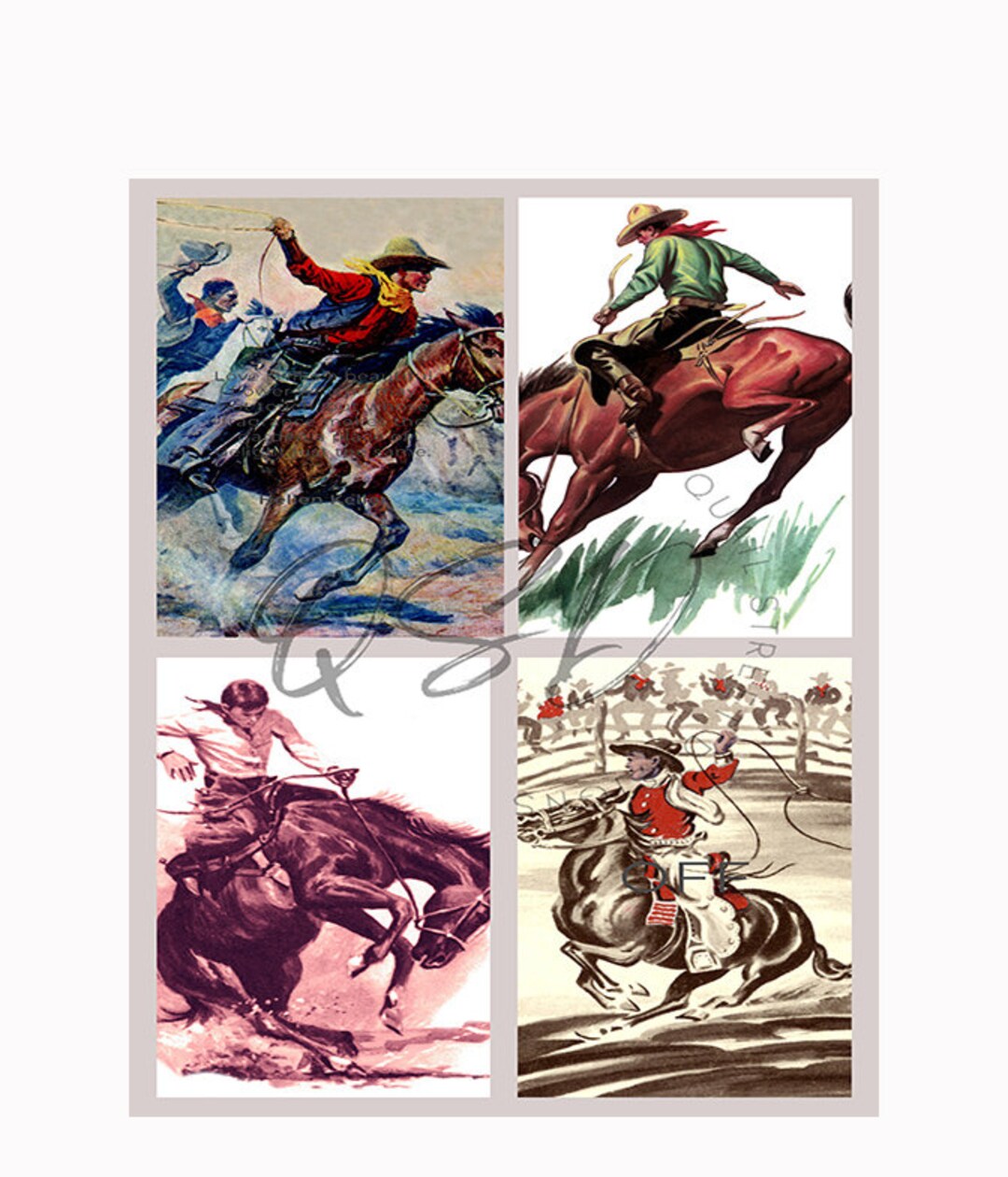 Vintage Cowboy Printable Wall Art, Set of 4 Western Decor Digital ...