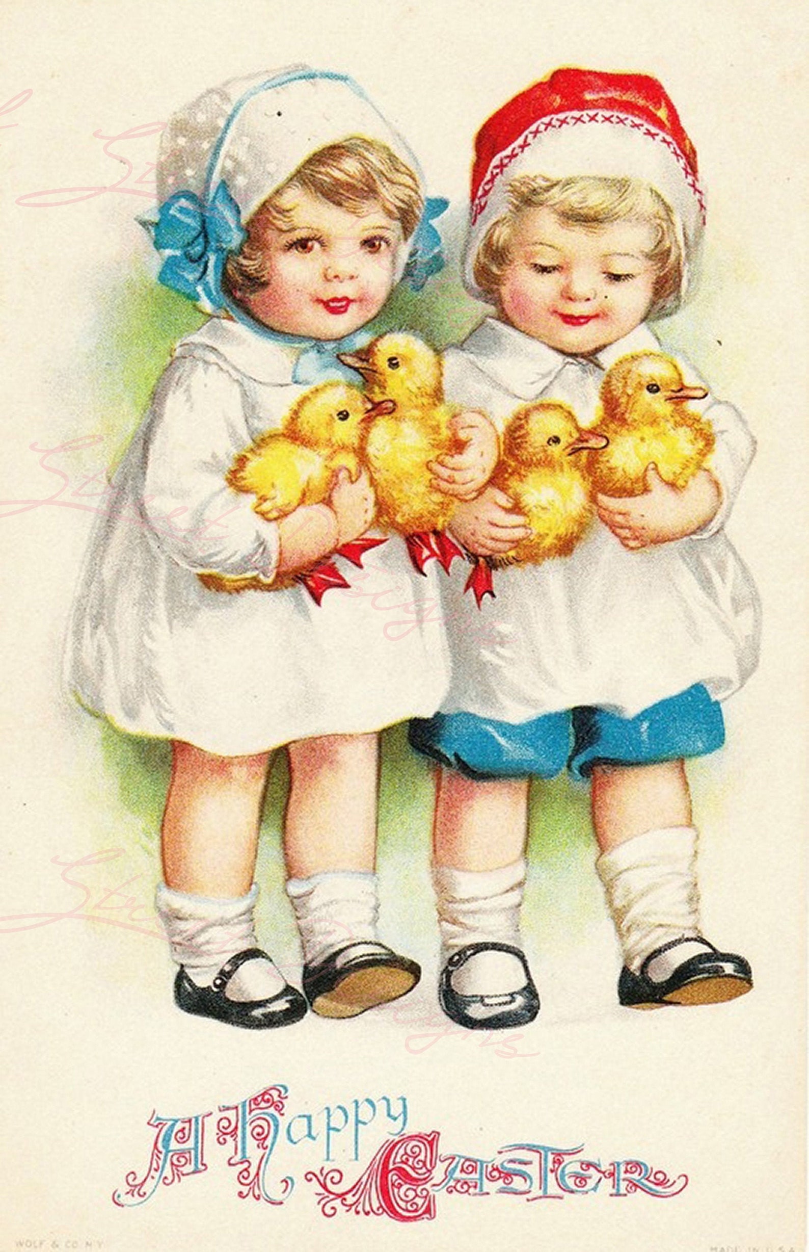 Vintage Easter Print - Reproduction From Vintage Easter Cards Toddlers ...