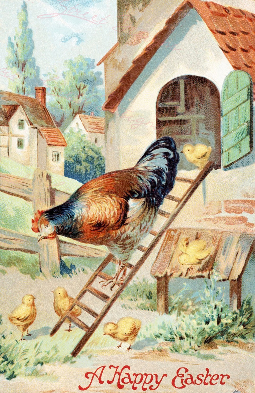 Vintage Easter Print - Reproduction From Vintage Easter Cards Chickens ...