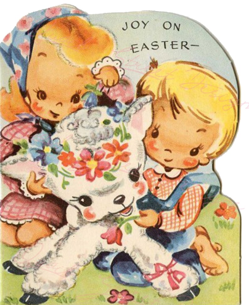 Vintage Easter Print - Reproduction From Vintage Easter Cards Boy and ...