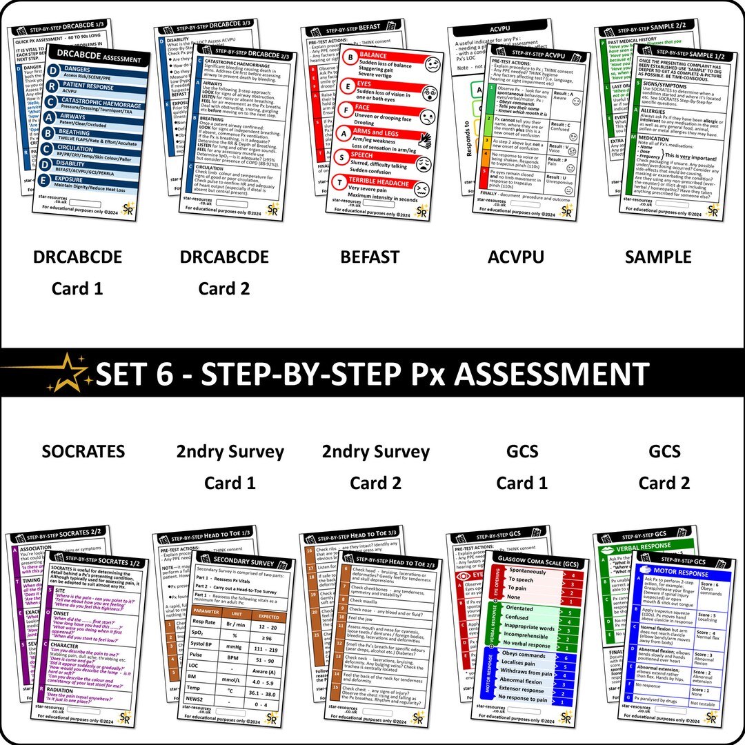 Set 6 Patient Assessment Step-by-step Badge Flash Cards Student Nurses ...