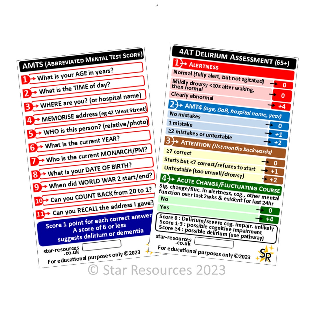 4AT / AMTS Delirium Id Badge Flash Card Nurse Student Paramedic Medical ...