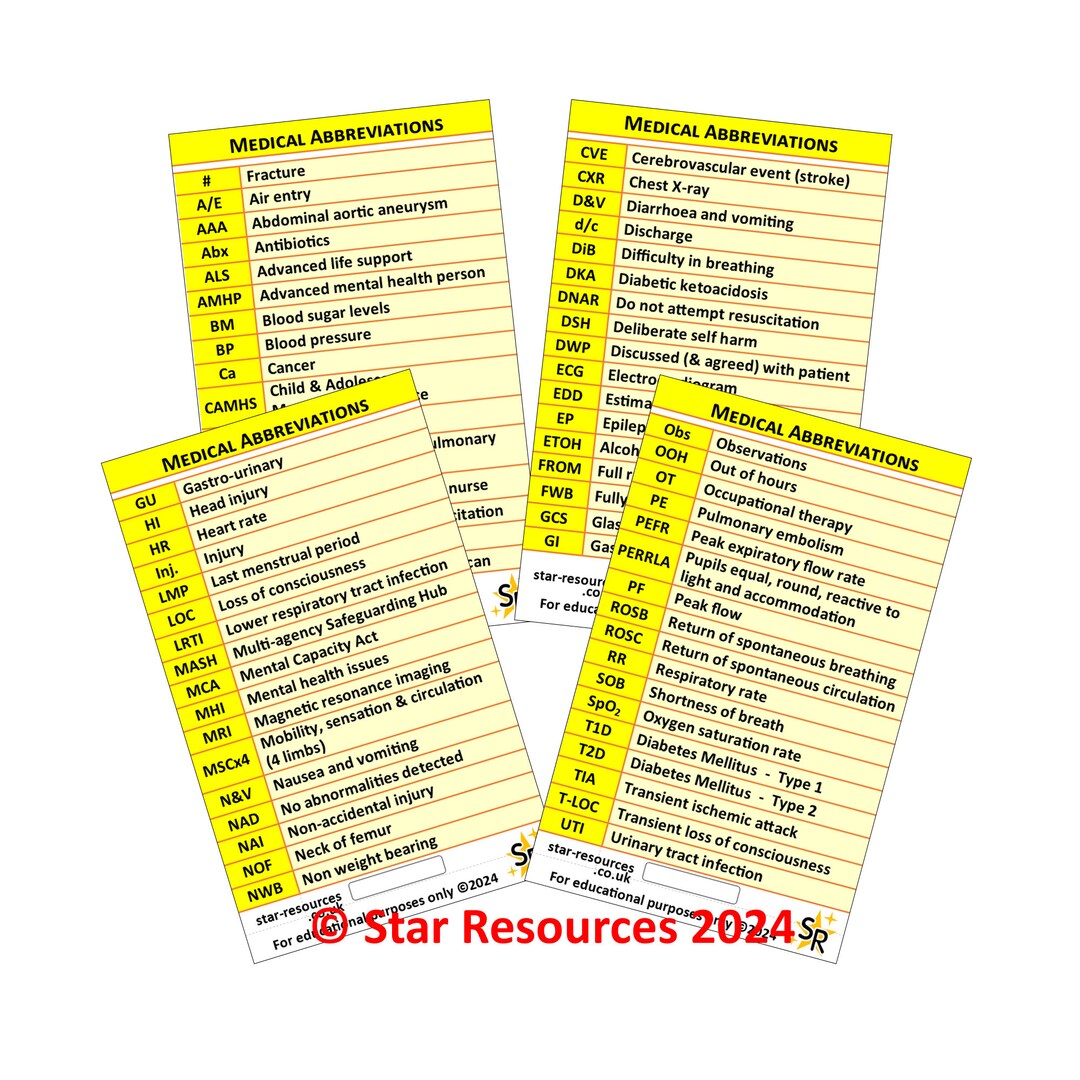 Medical Abbreviations ID Badge Flash Card Nurse Student Paramedic FREC ...