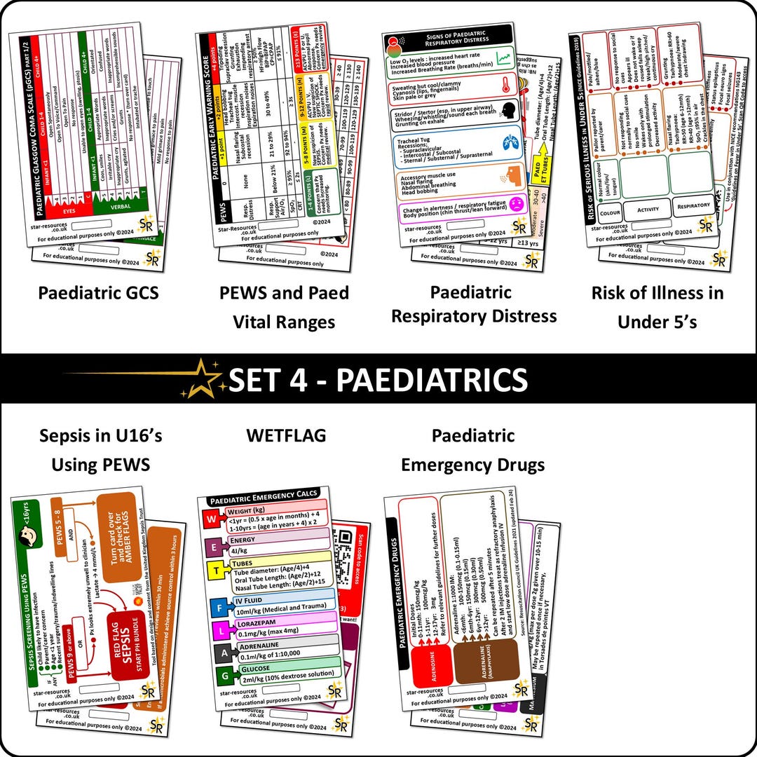 Set 4 Paediatric Patient Assessment Badge Flash Cards Student Nurses ...