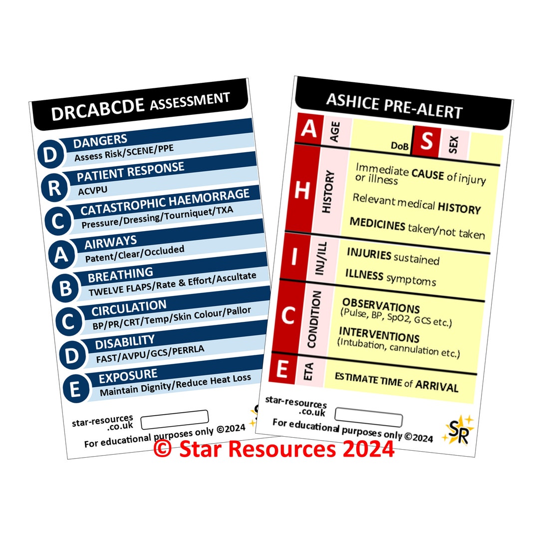 ASHICE and DRCABCDE Id Badge Flash Card Nurse Student Paramedic FREC ...