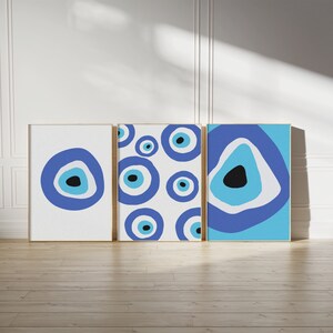 Set of 3 Evil Eye Wall Art Prints, Blue Evil Eye Protection Poster ...