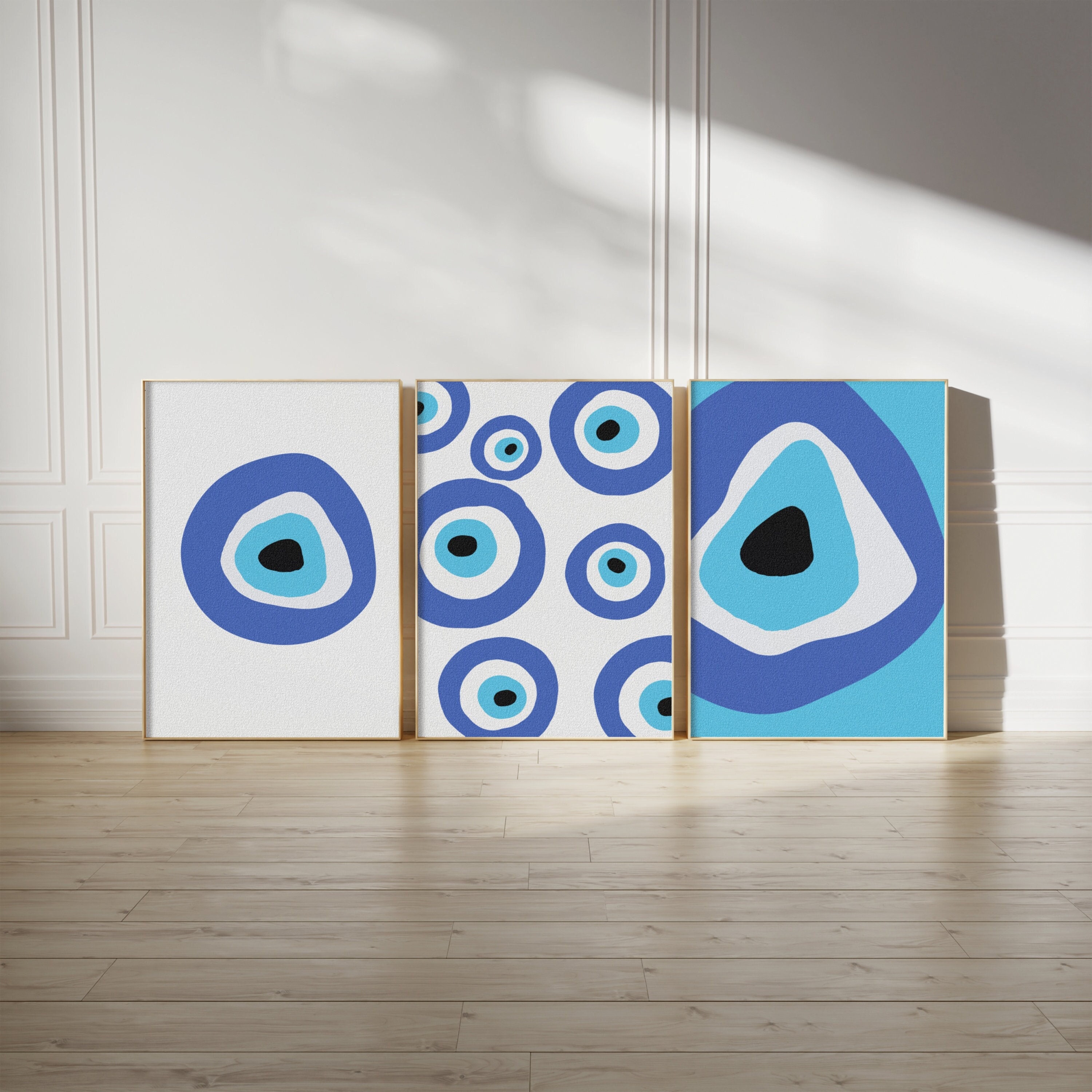 Set of 3 Evil Eye Wall Art Prints, Blue Evil Eye Protection Poster ...