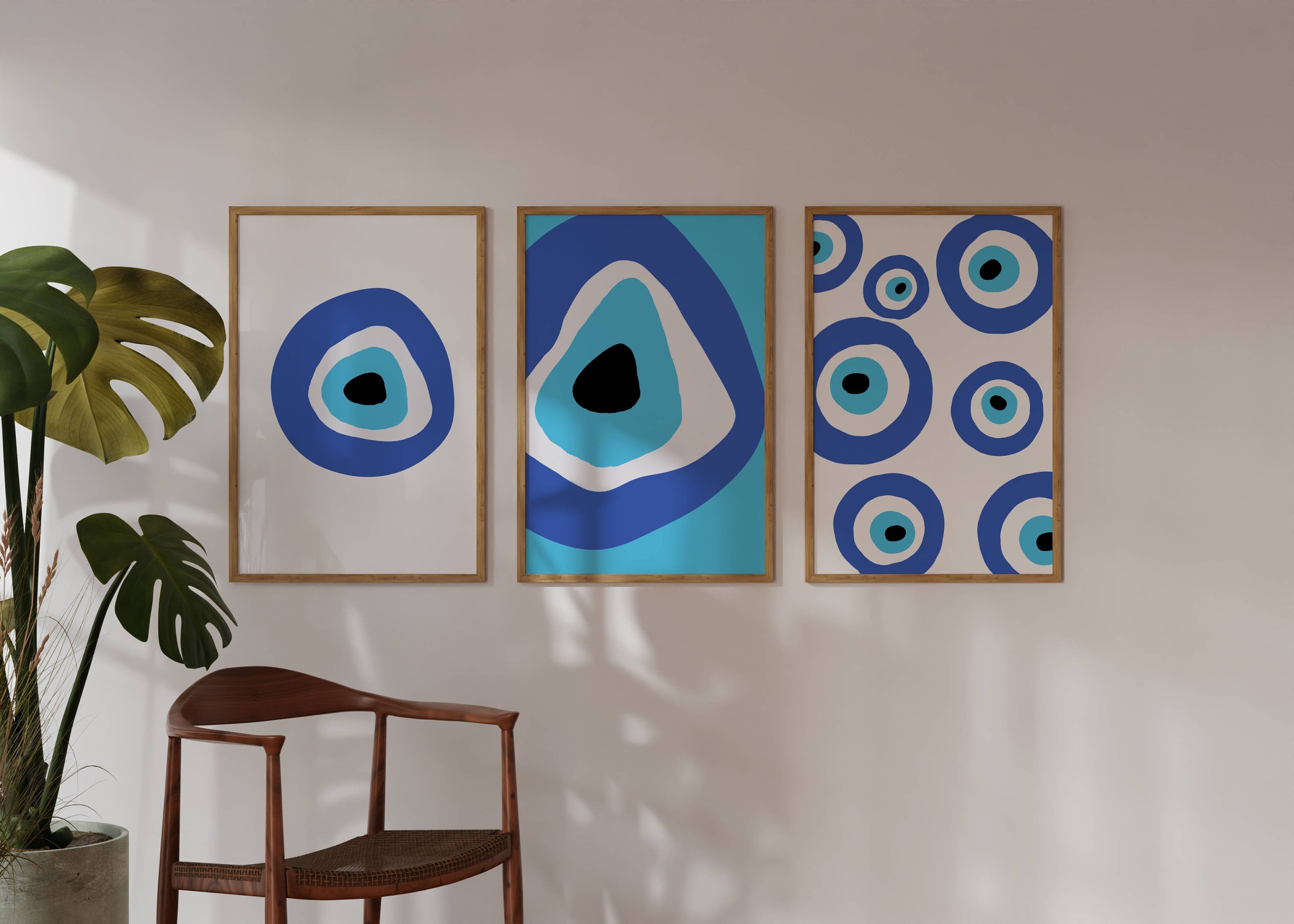 Set of 3 Evil Eye Wall Art Prints Blue Evil Eye Protection - Etsy