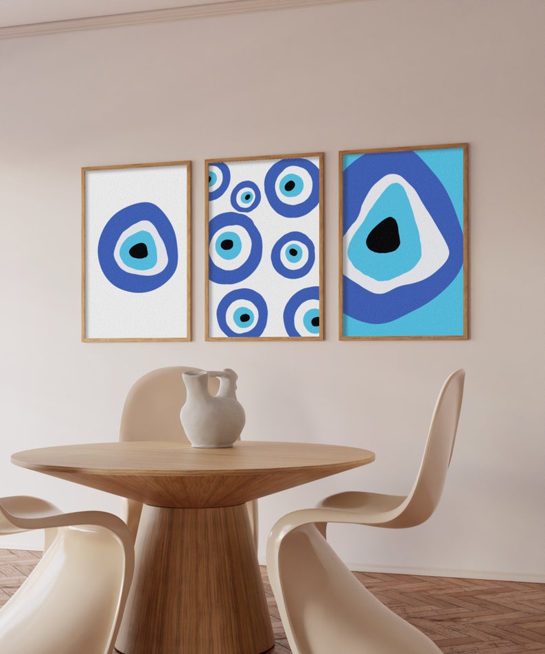 Set of 3 Evil Eye Wall Art Prints Blue Evil Eye Protection - Etsy