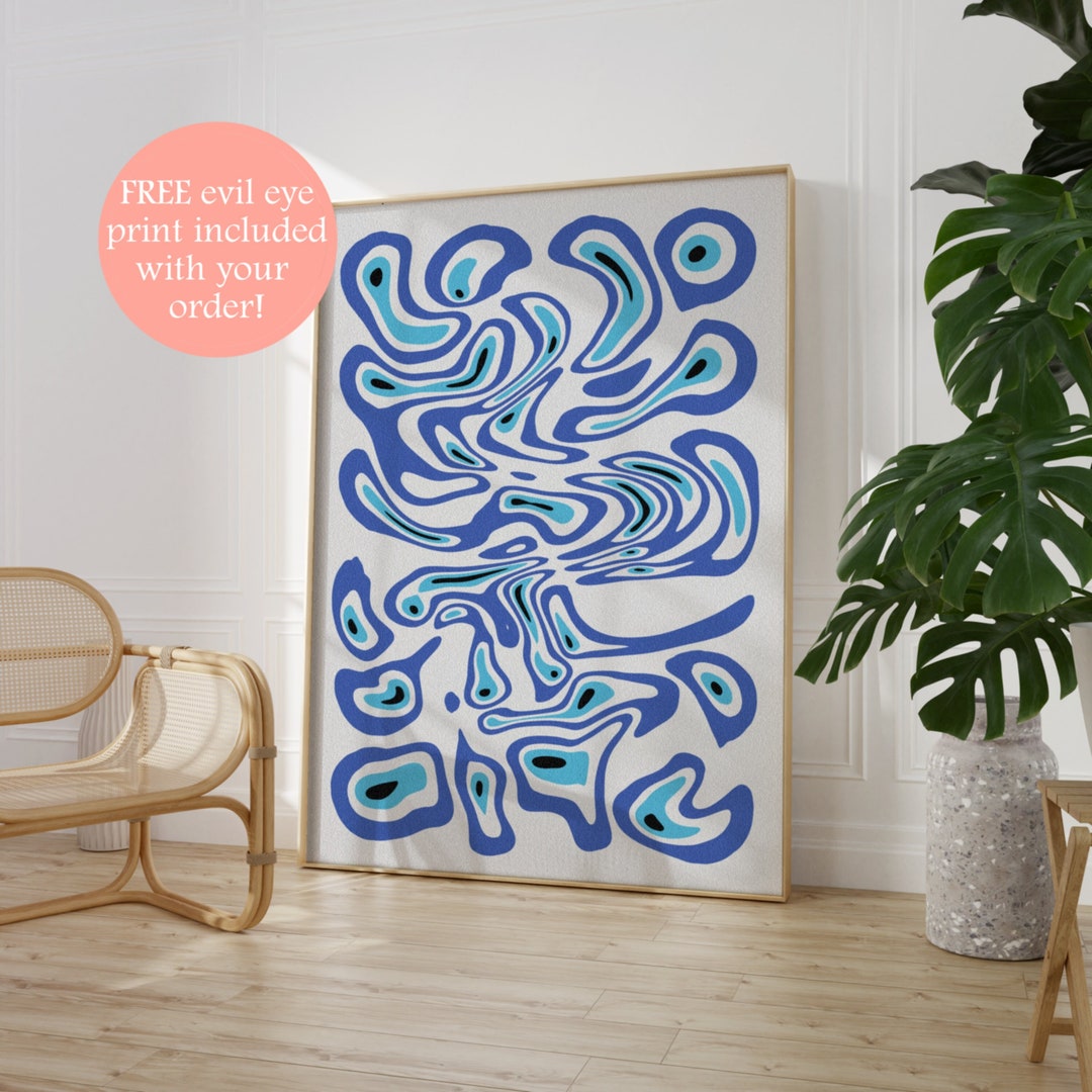 Trippy Blue Evil Eye Wall Art, Evil Eye Poster Print, Dorm Wall Art ...