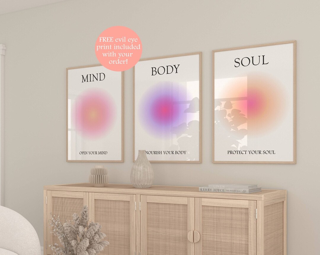 Positive Aura Wandkunst 3er Set, Geist Körper Seele Poster ...