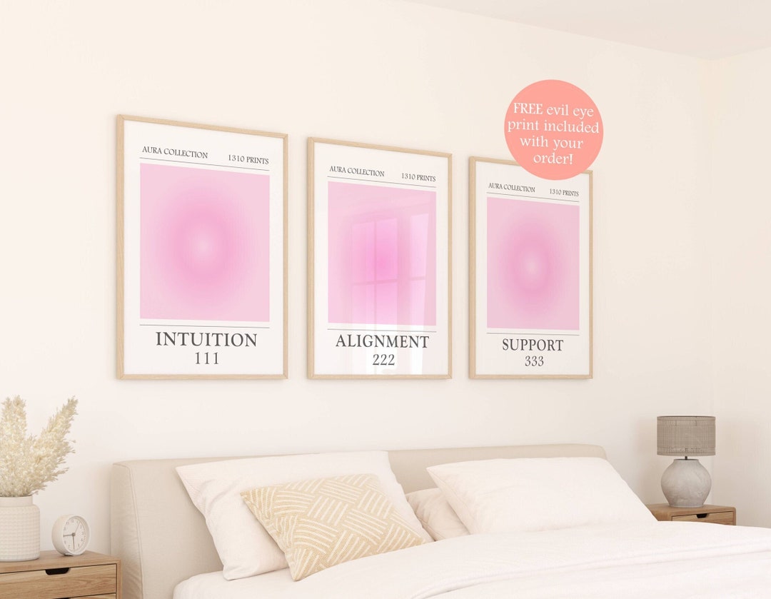 Pink Aura Angel Number Set of 3 Poster, 111 Poster, 222 Print, 333 Wall ...