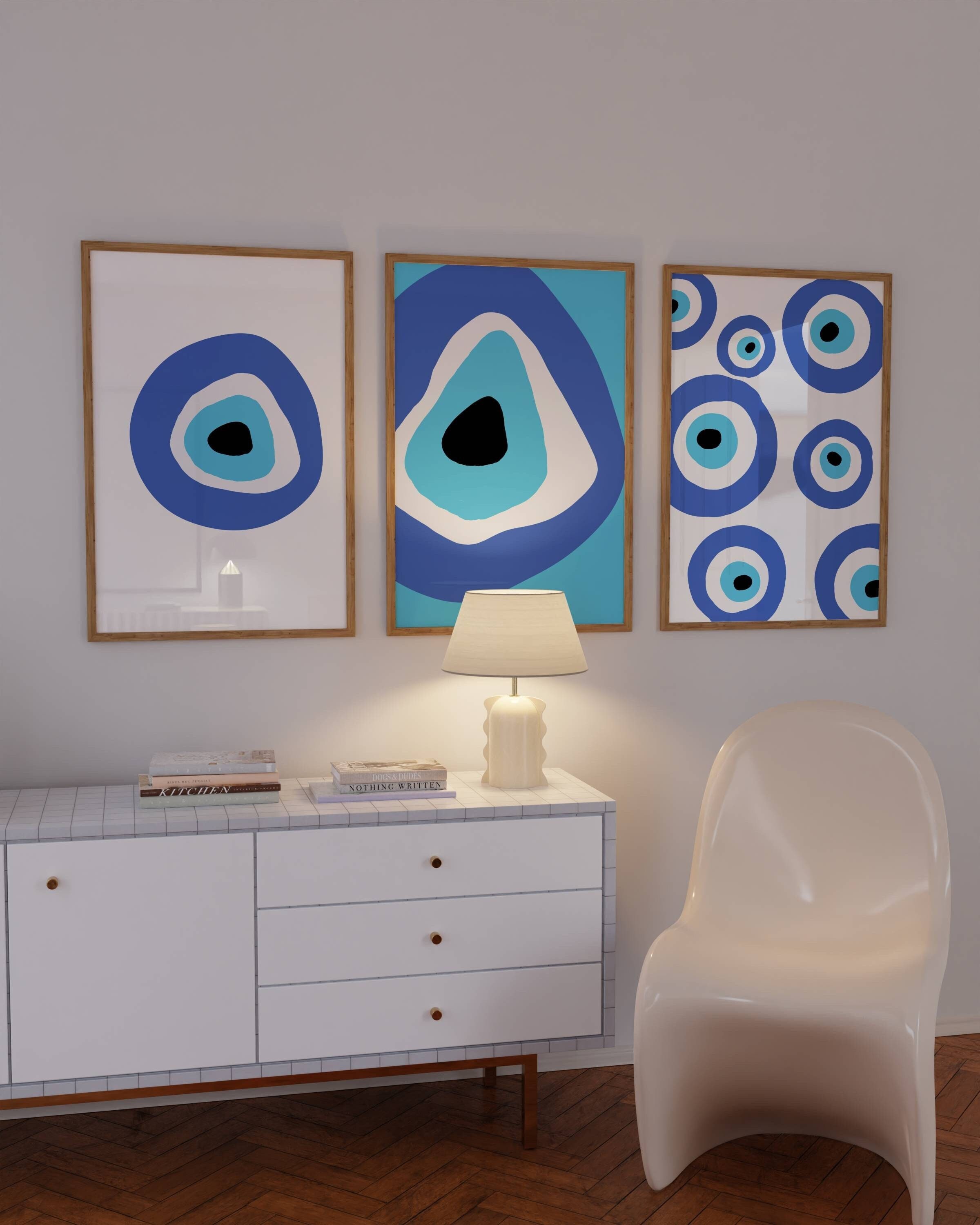 Set of 3 Evil Eye Wall Art Prints, Blue Evil Eye Protection Poster ...