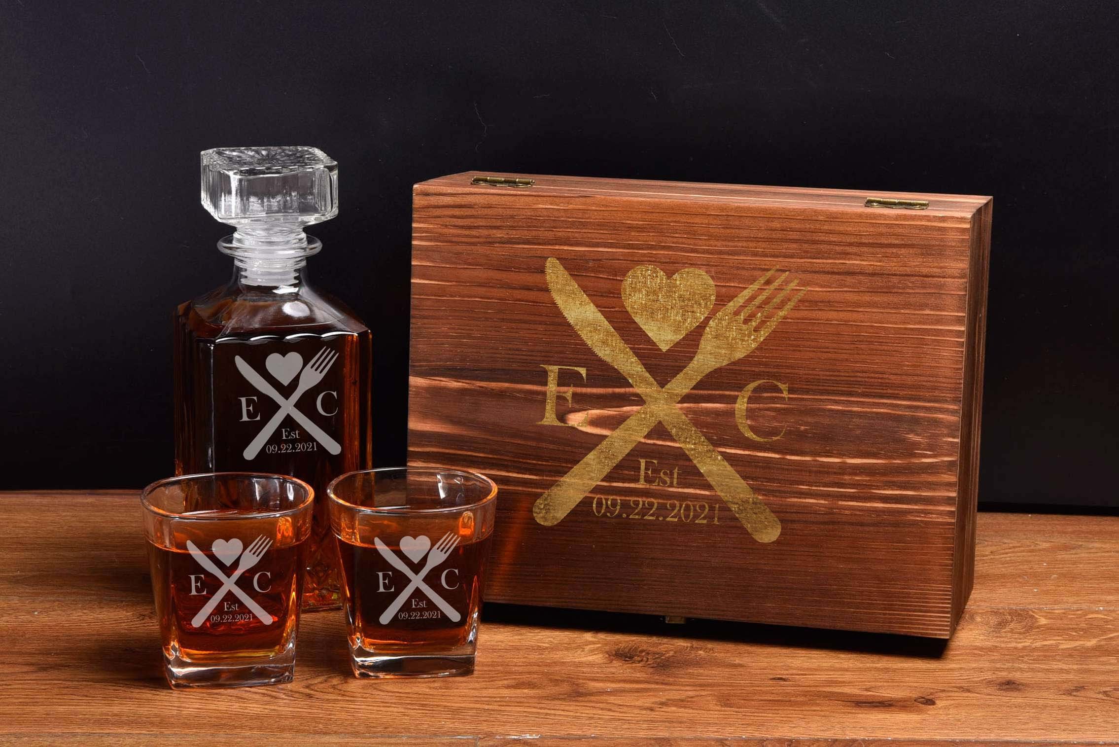 Bourbon Glasses Custom Glassware Wood T Box Whiskey Etsy