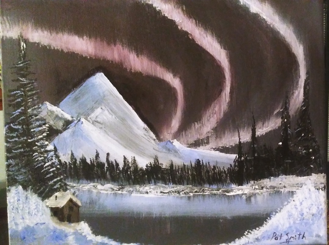 Northern Lights Bob Ross Inspired Painting #18 - Etsy