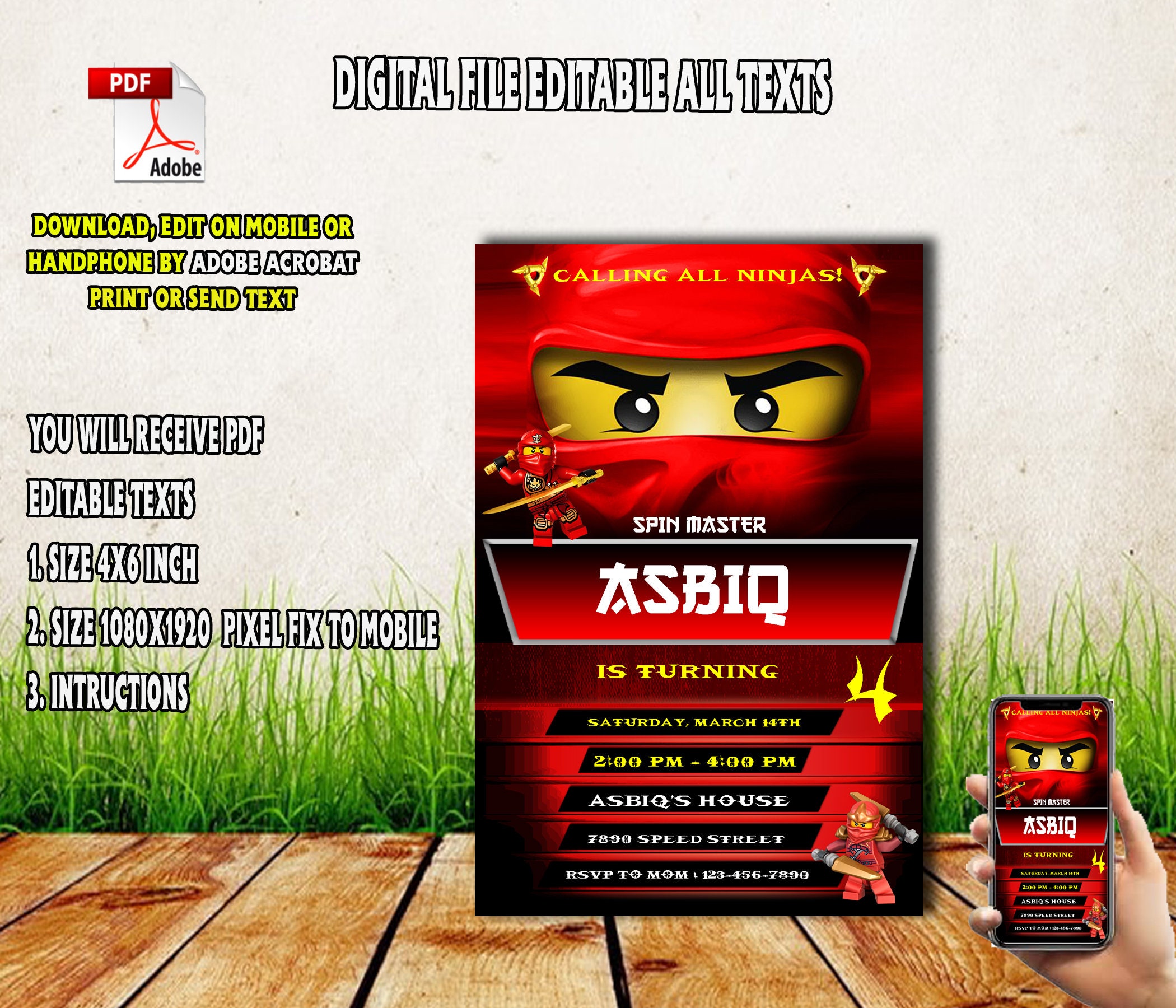 Editable Ninjago Invitation Ninjago Pdf Birthday Ninjago Pdf | Etsy