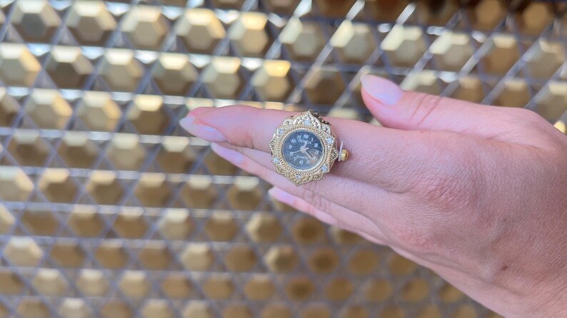 Watch Ring Gold and Black, Adjustable Retro Clock Rings Gold, Finger ...