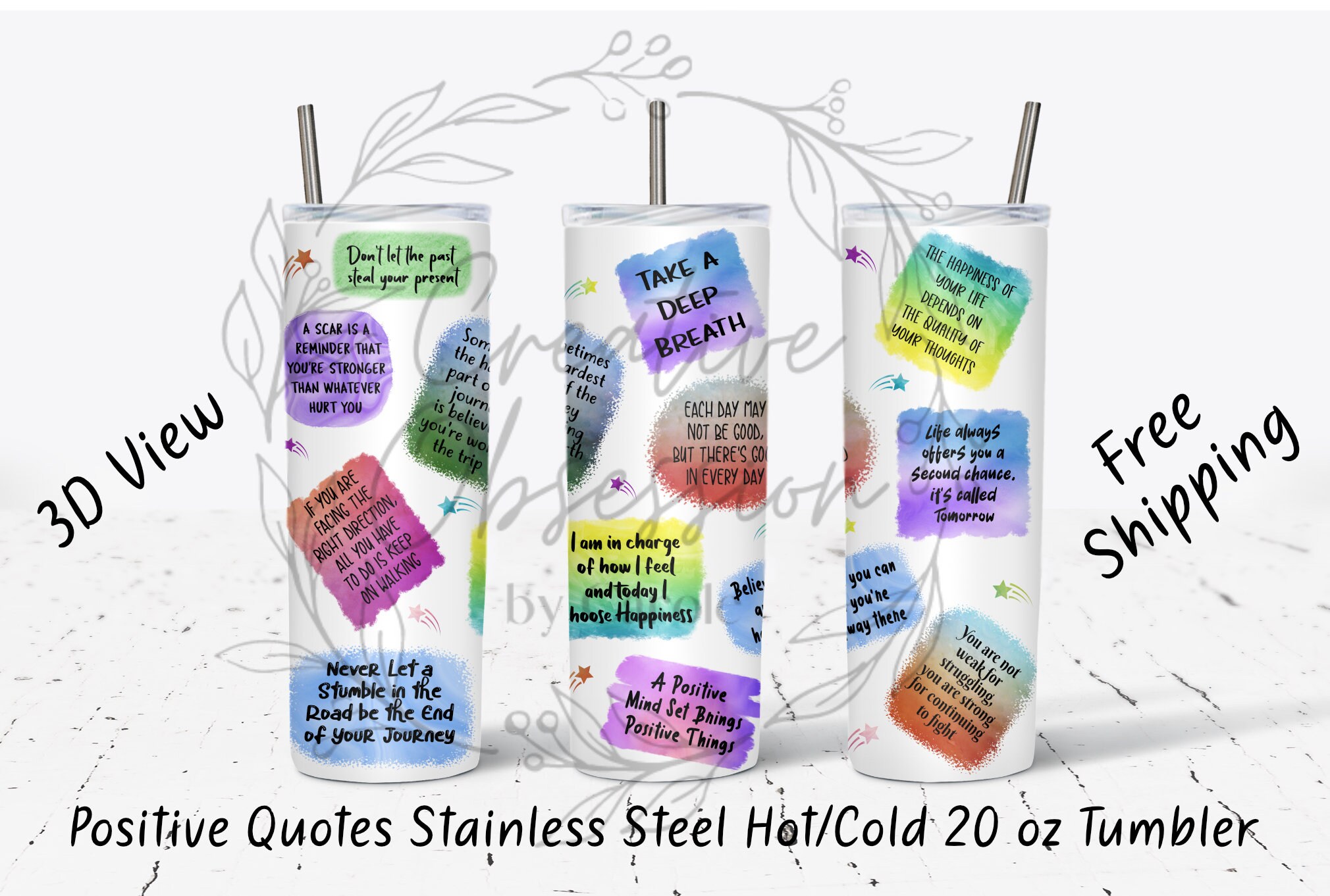 Positive Quotes Colorful Addiction Tumbler 20 Oz Stainless Steel - Etsy