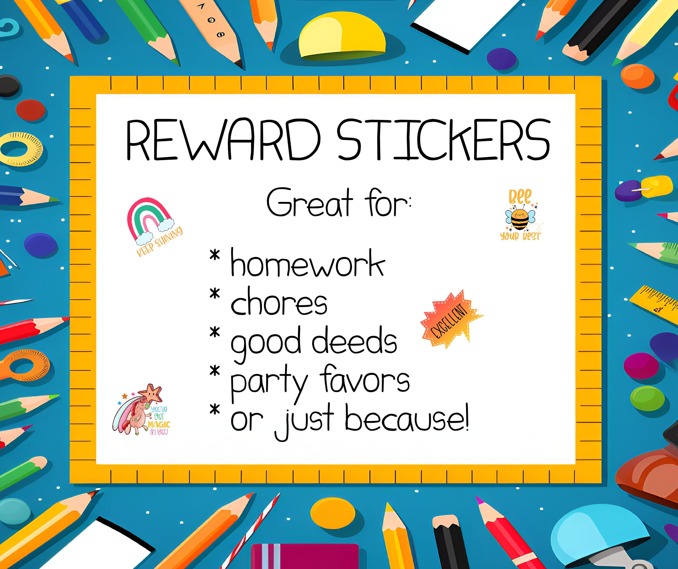 Cute Reward Stickers for Kids, School Rewards, Kids Party, Vinyl ...