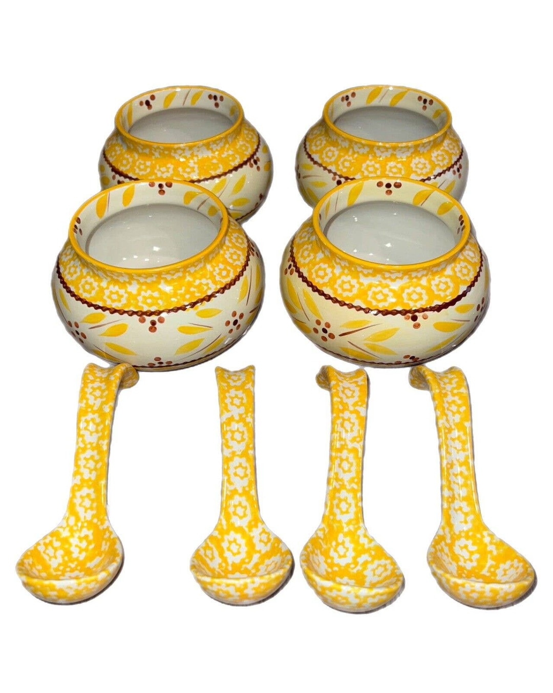 NEW Four Temp-tations Tara Old World Yellow 16 Oz Soup Bowls With ...